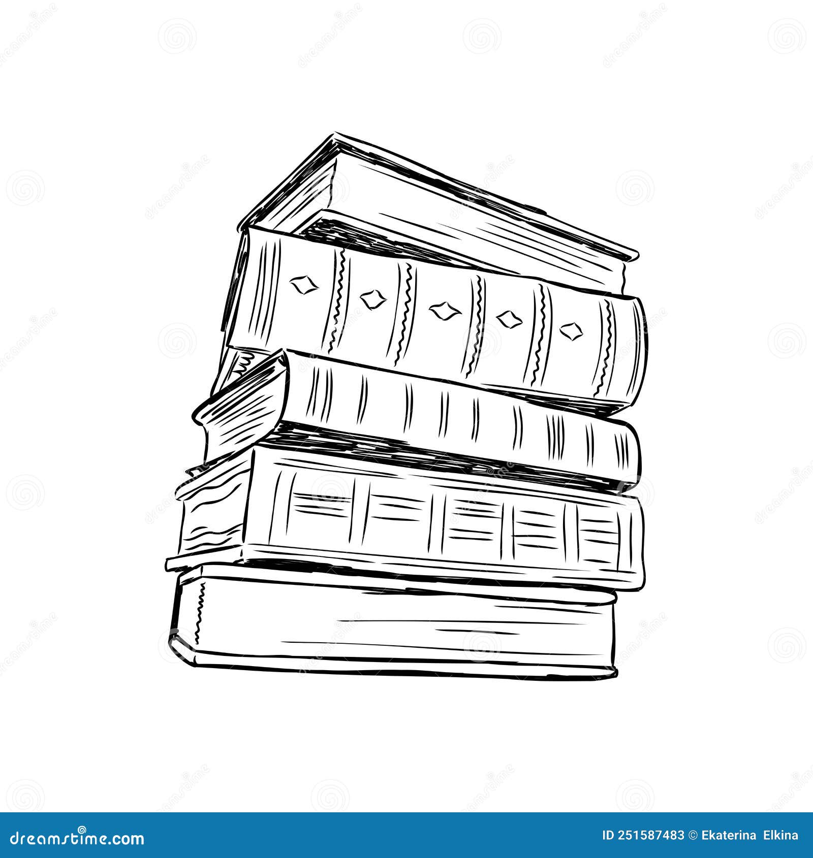 Stack of Books Isolated on White, Hand Drawn Sketch Vector Illustration ...