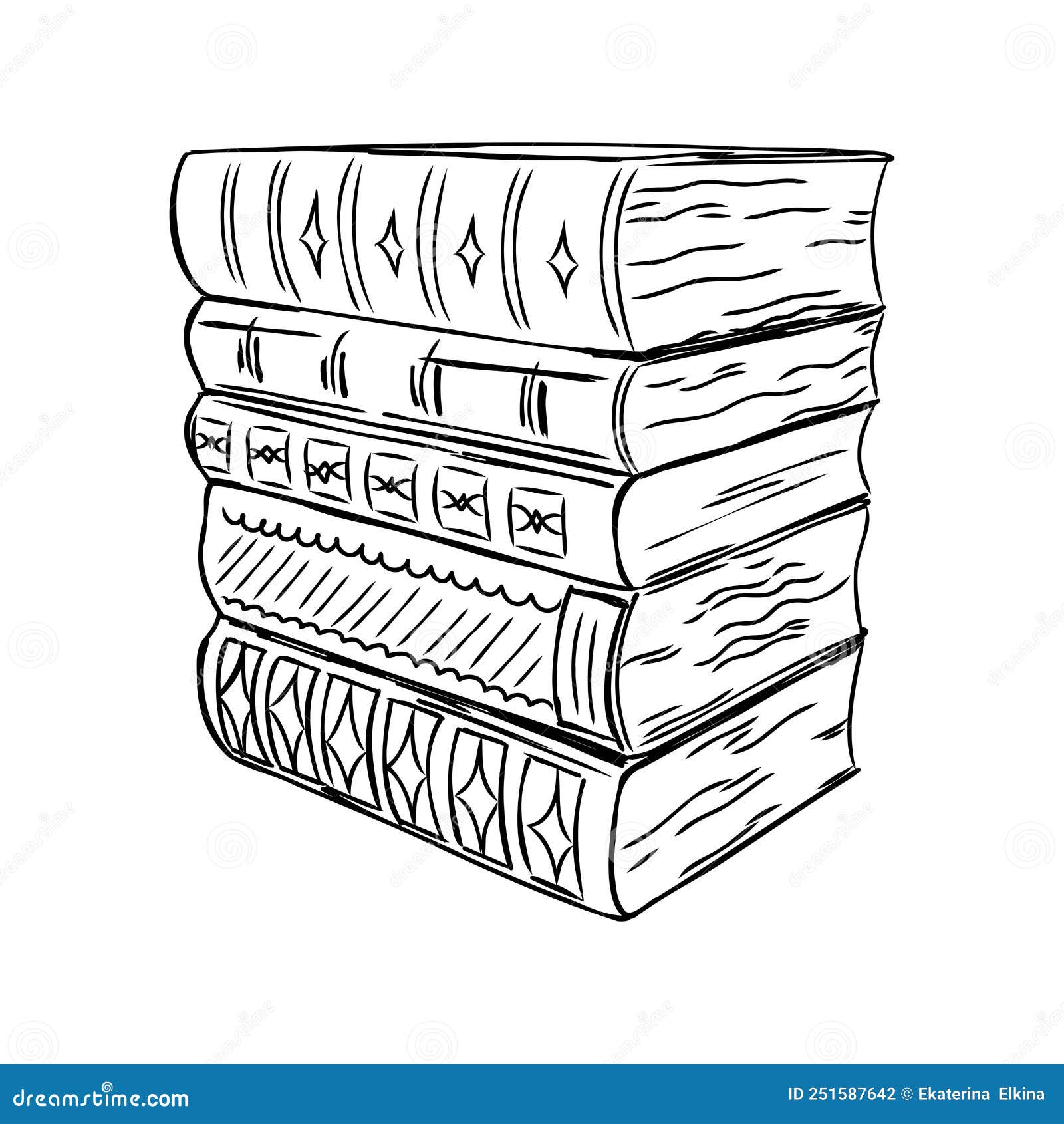 Stack of Books Isolated on White, Hand Drawn Sketch Vector Illustration ...