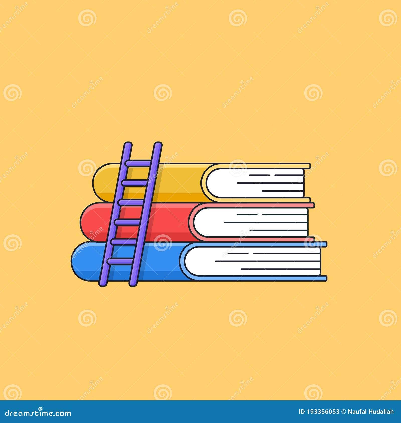 Stack of Books with Ladder for Education Level Concept Vector Outline ...