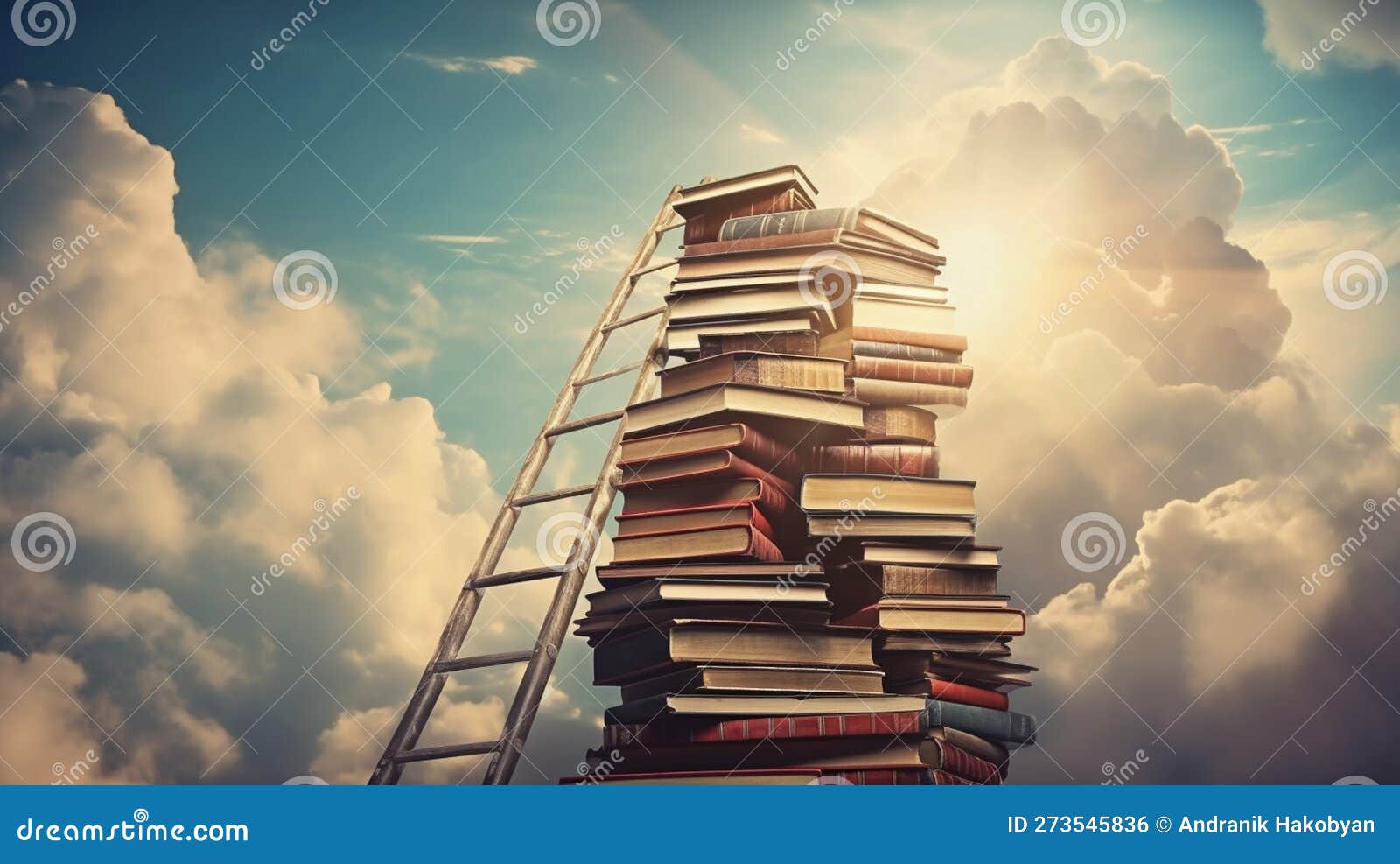 Stack of Books and Ladder. Generative Ai Stock Illustration ...