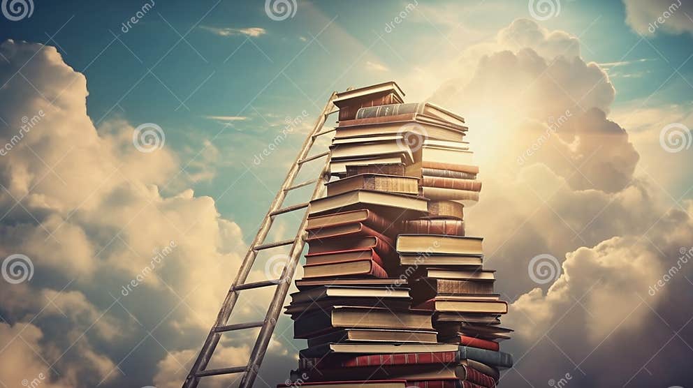 Stack of Books and Ladder. Generative Ai Stock Illustration ...