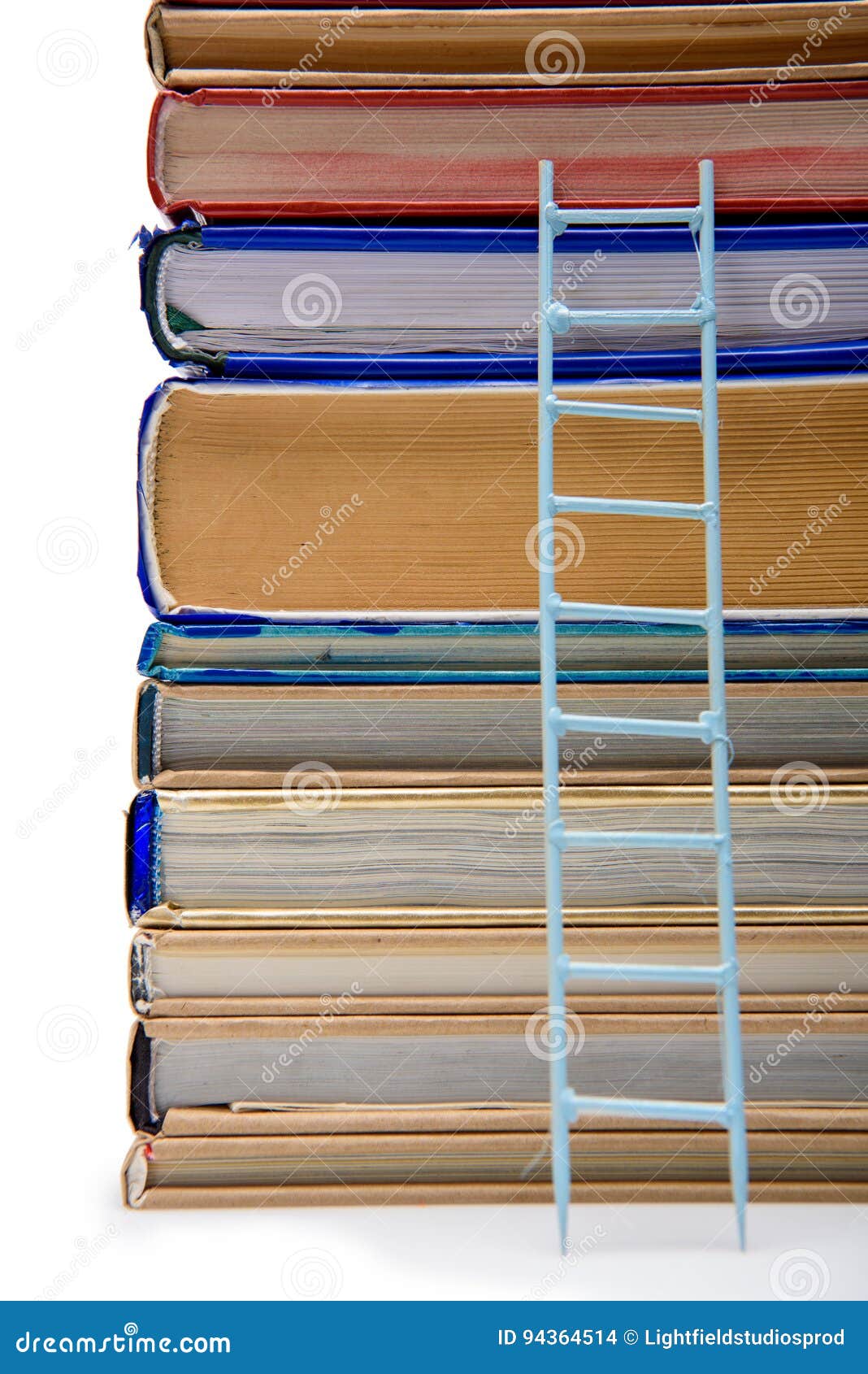 Stack of Books with Ladder Isolated on White Stock Photo - Image of ...
