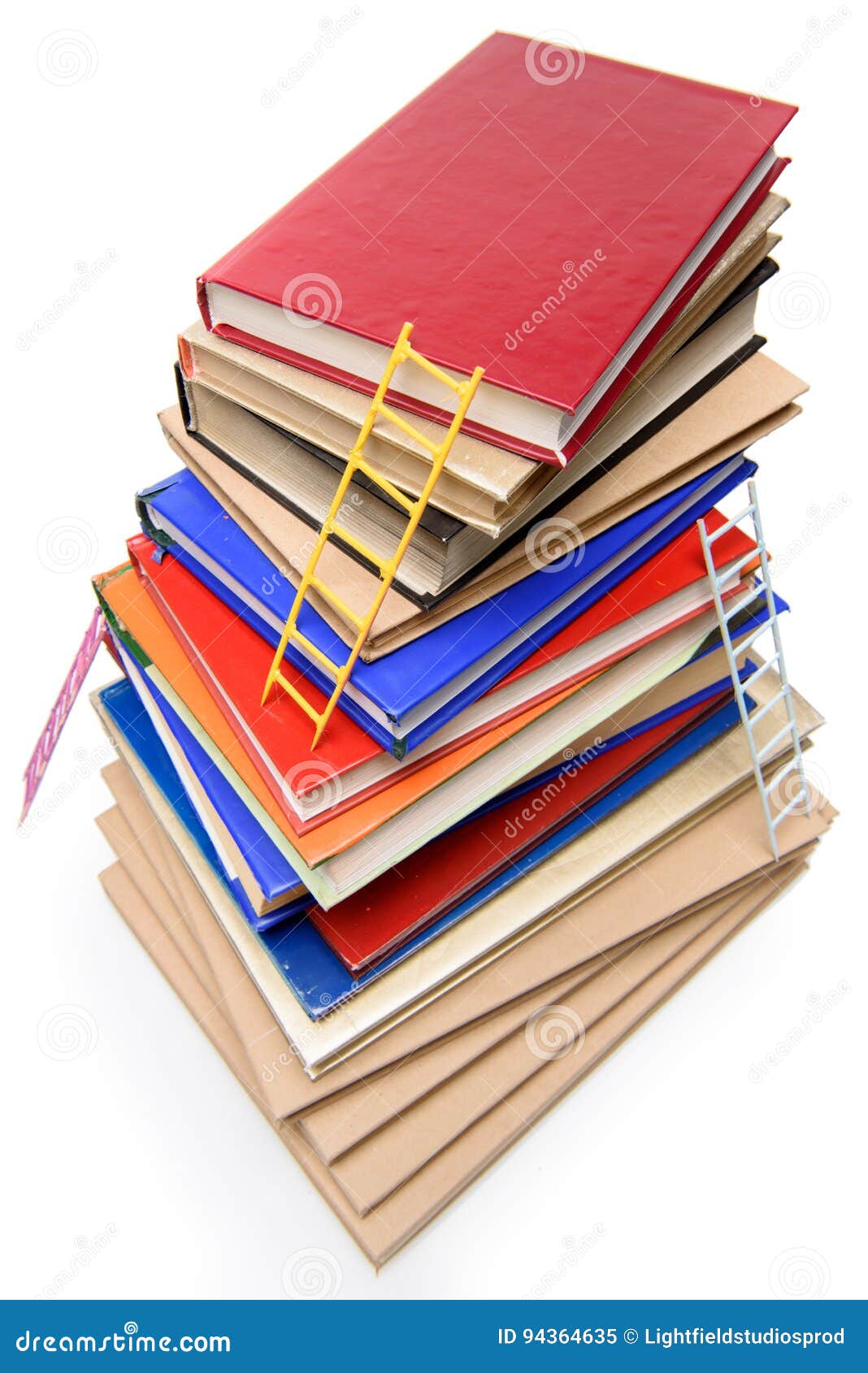 Stack of Books with Ladders Isolated on White Stock Image - Image of ...