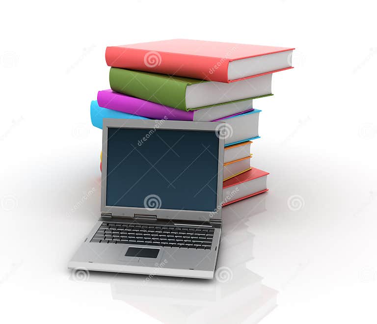 Stack of books with Laptop stock illustration. Illustration of ...