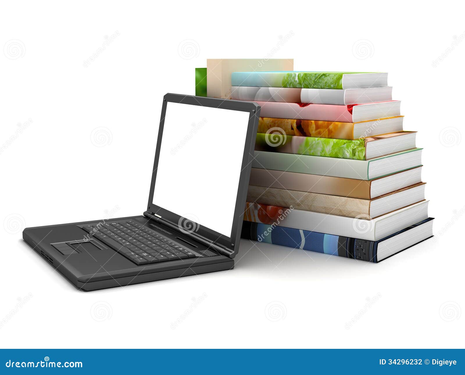 Stack of books and laptop stock illustration. Illustration of ...