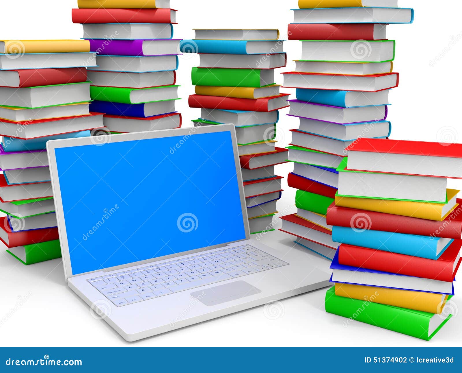 Stack of books and laptop. stock illustration. Illustration of learn ...