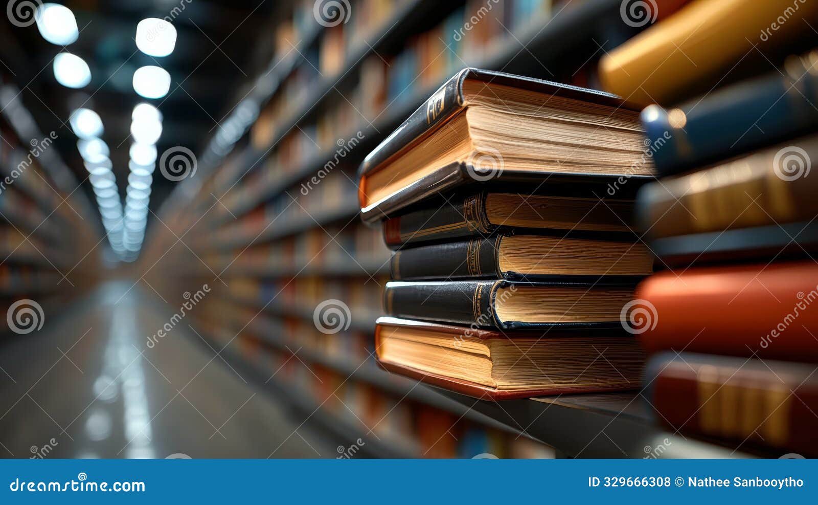 Stack of Books in Library Aisle Stock Illustration - Illustration of ...