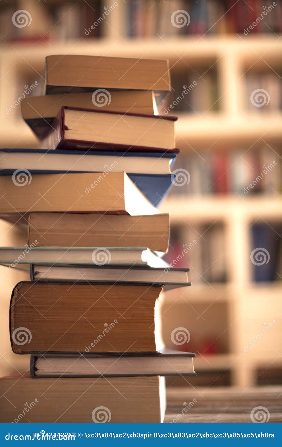 Stack Books on Library Background Stock Image - Image of child, paper ...
