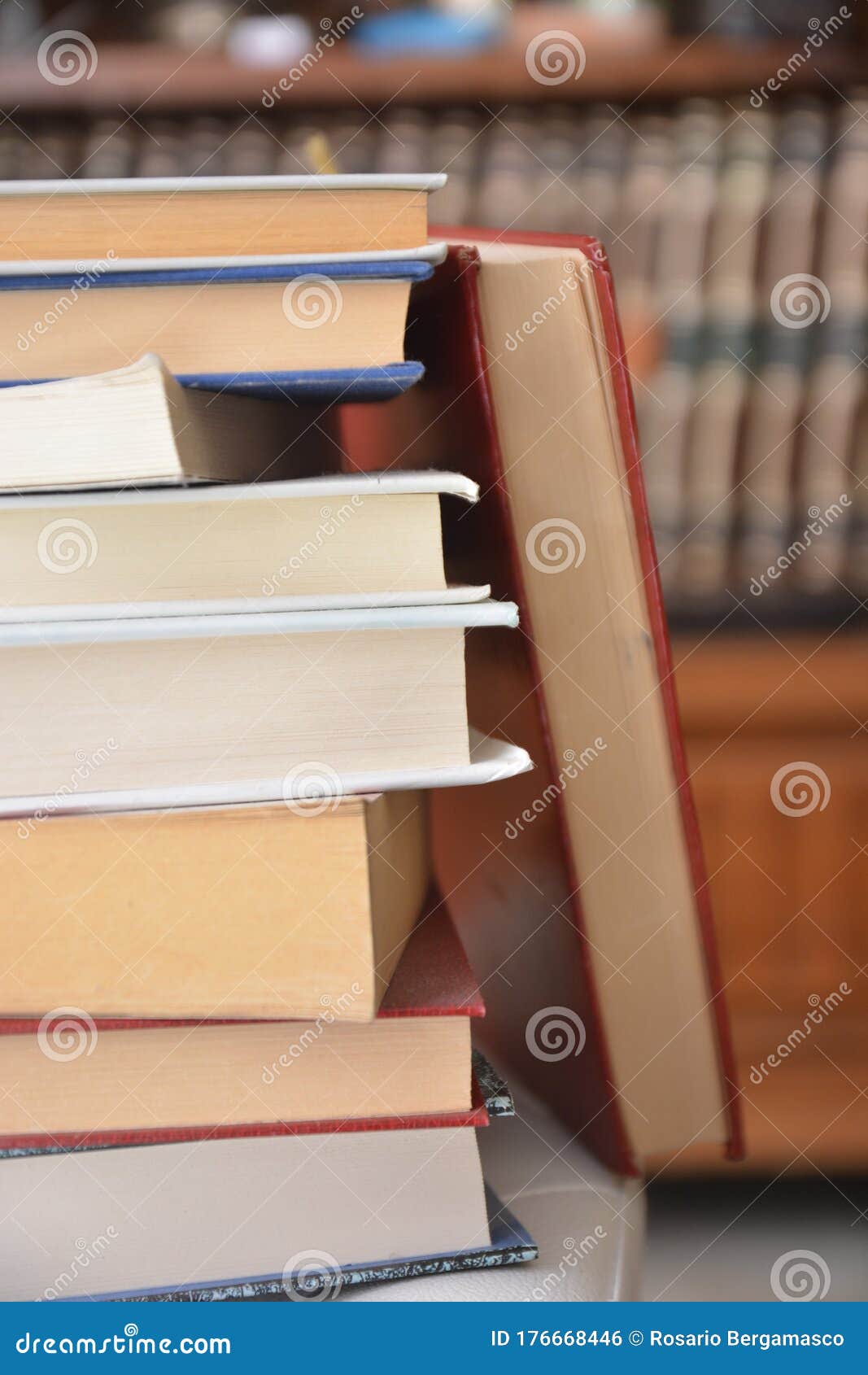 Stack of books in library stock photo. Image of page - 176668446