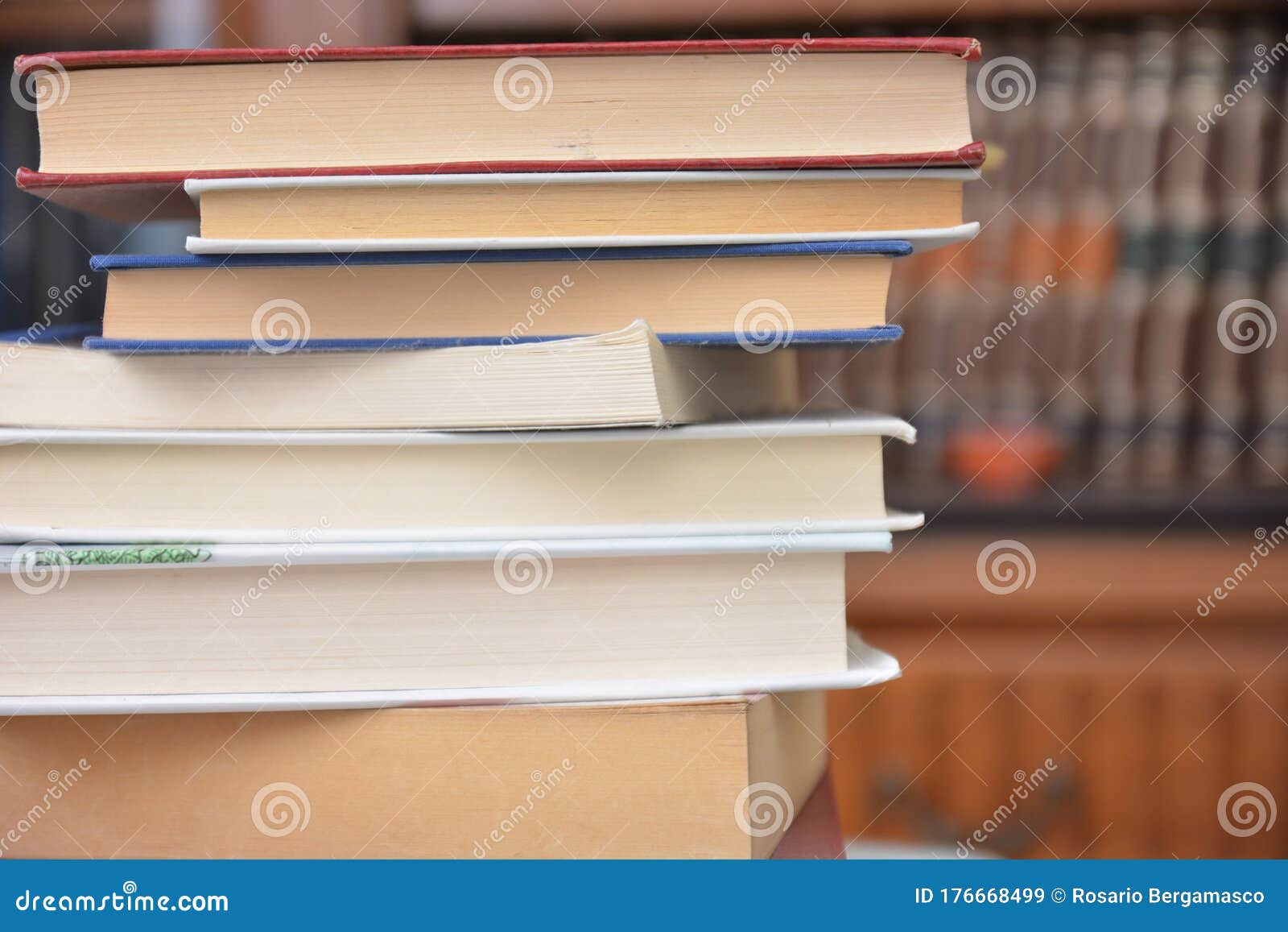 Stack of books in library stock image. Image of reading - 176668499