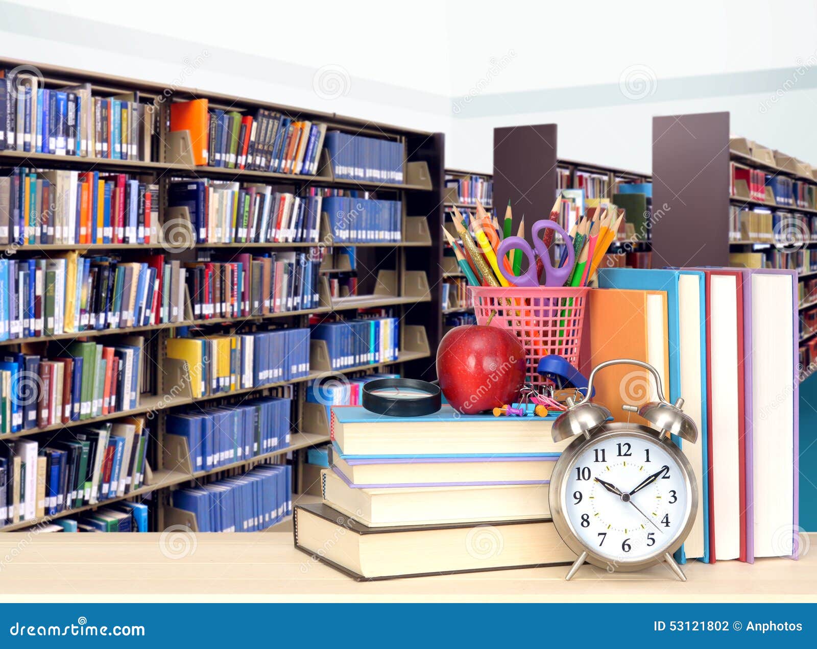 Stack of books in library stock photo. Image of information - 53121802