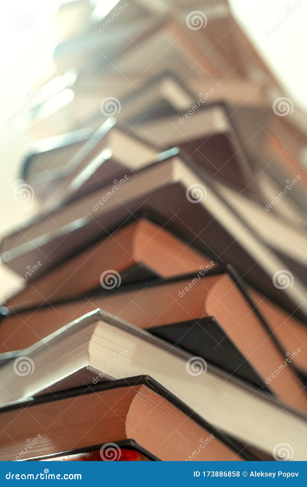 Stack of Books in Library. Scientific, Educational, and Fiction Paper ...