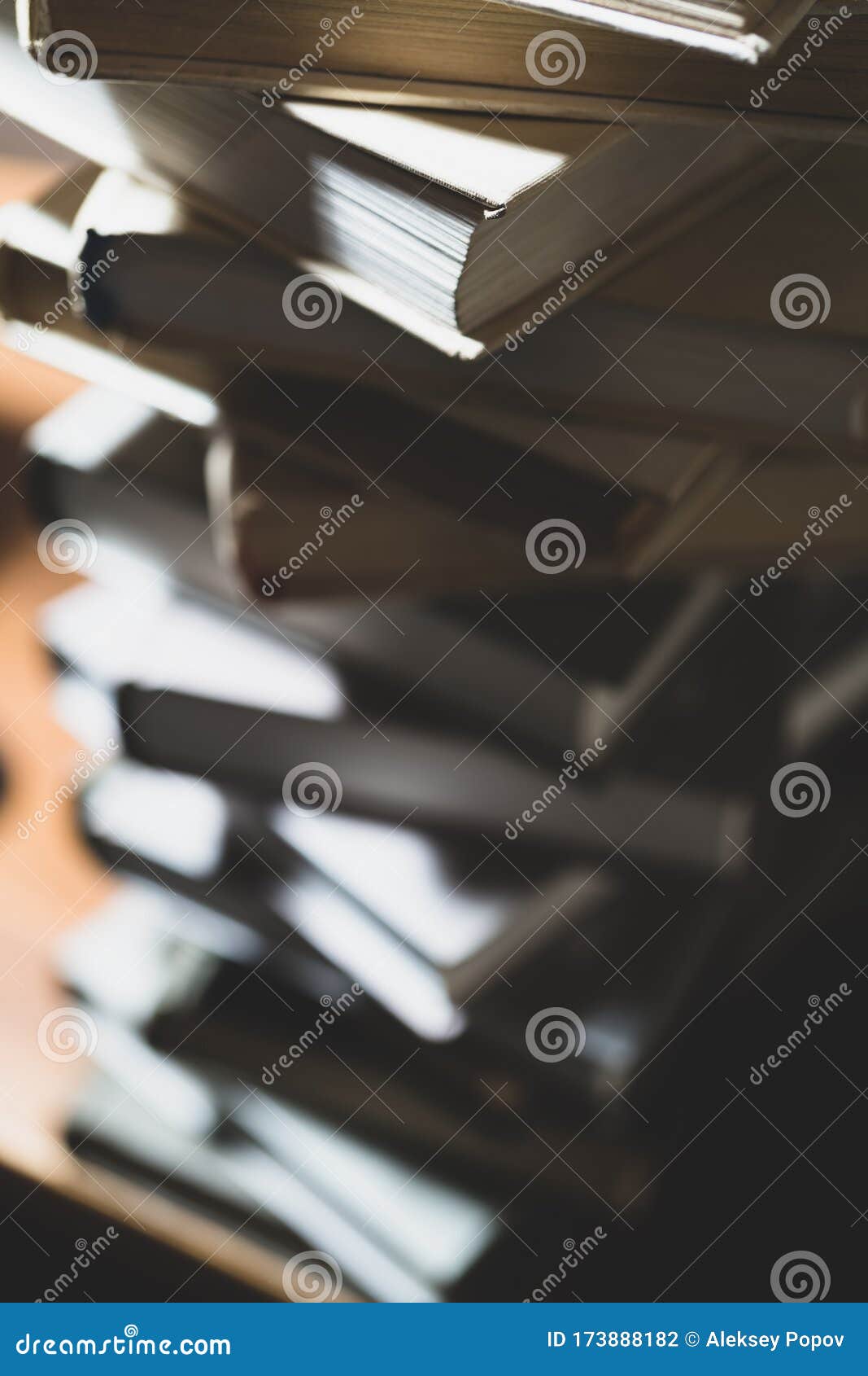 Stack of Books in Library. Scientific, Educational, and Fiction Paper ...