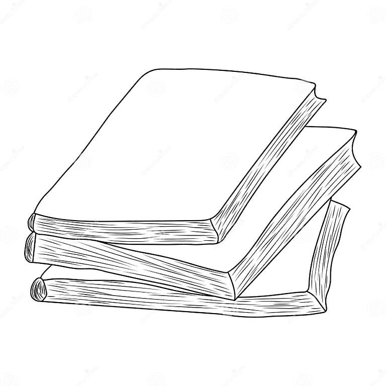 Stack of Books Line Art, Black and White Stack of Books for Coloring As ...