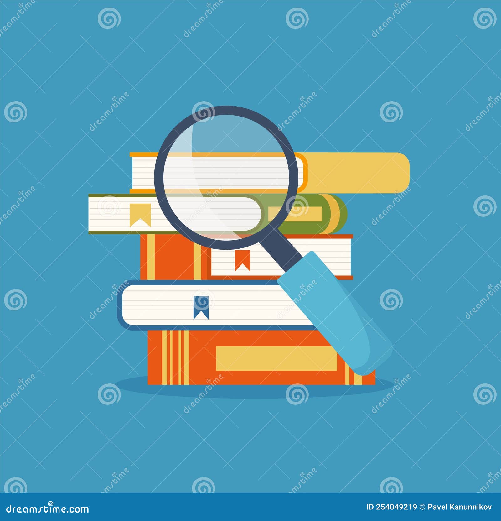 Stack of Books with Magnifying Glass. Knowledge Logo. Education and ...