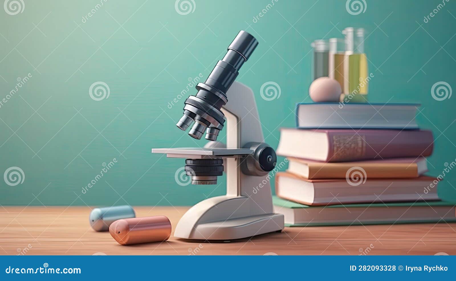 Stack of Books, Microscope, Pencils on School Table , AI Generated ...