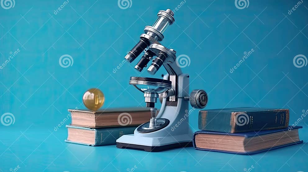 Stack of Books, Microscope, Pencils on School Table , AI Generated ...