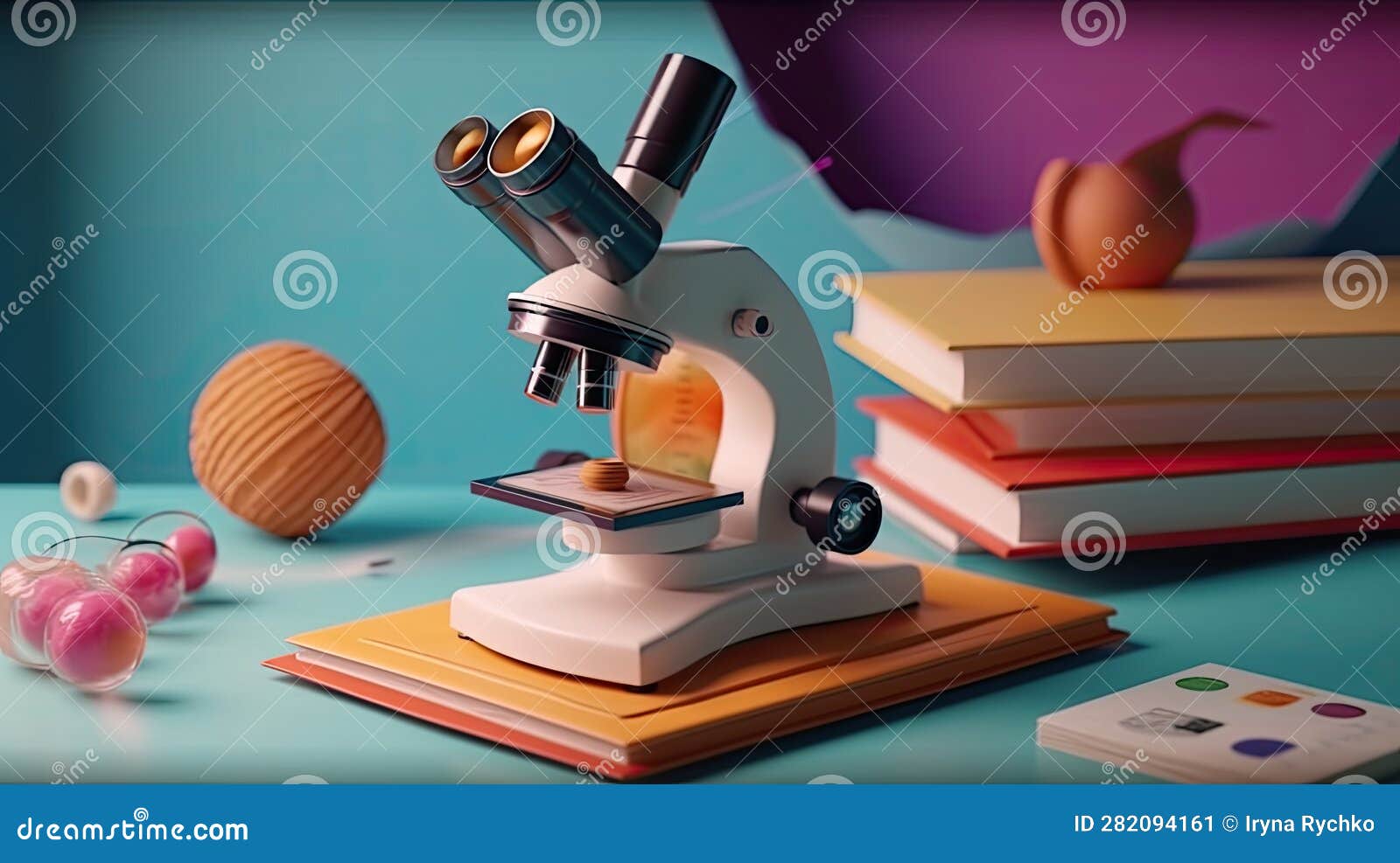 Stack of Books, Microscope, Pencils on School Table , AI Generated ...