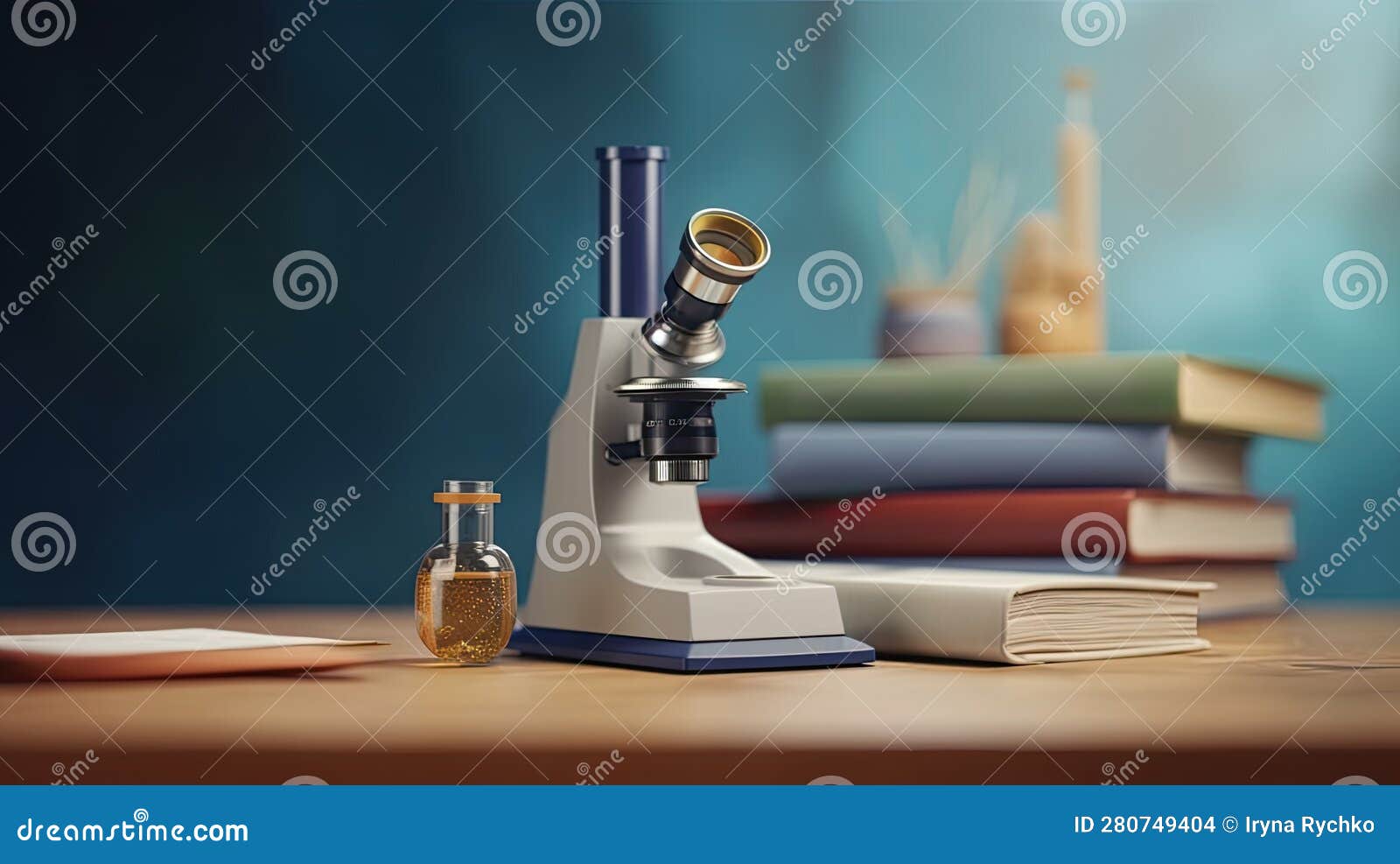Stack of Books, Microscope, Pencils on School Table , AI Generated ...