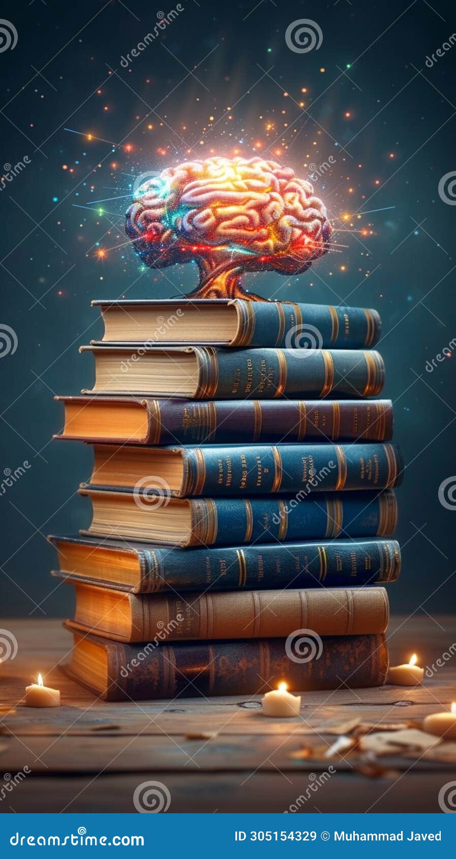 Stack of Books with Mind Illustration Stock Illustration - Illustration ...