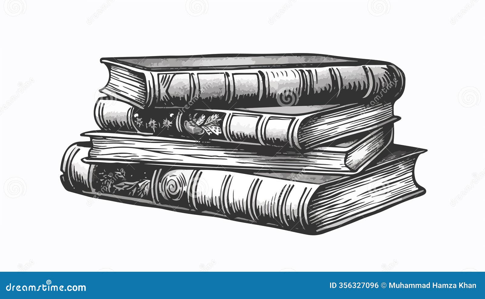 Monochrome Hand Drawn Stack of Books Illustration for Professional Use ...