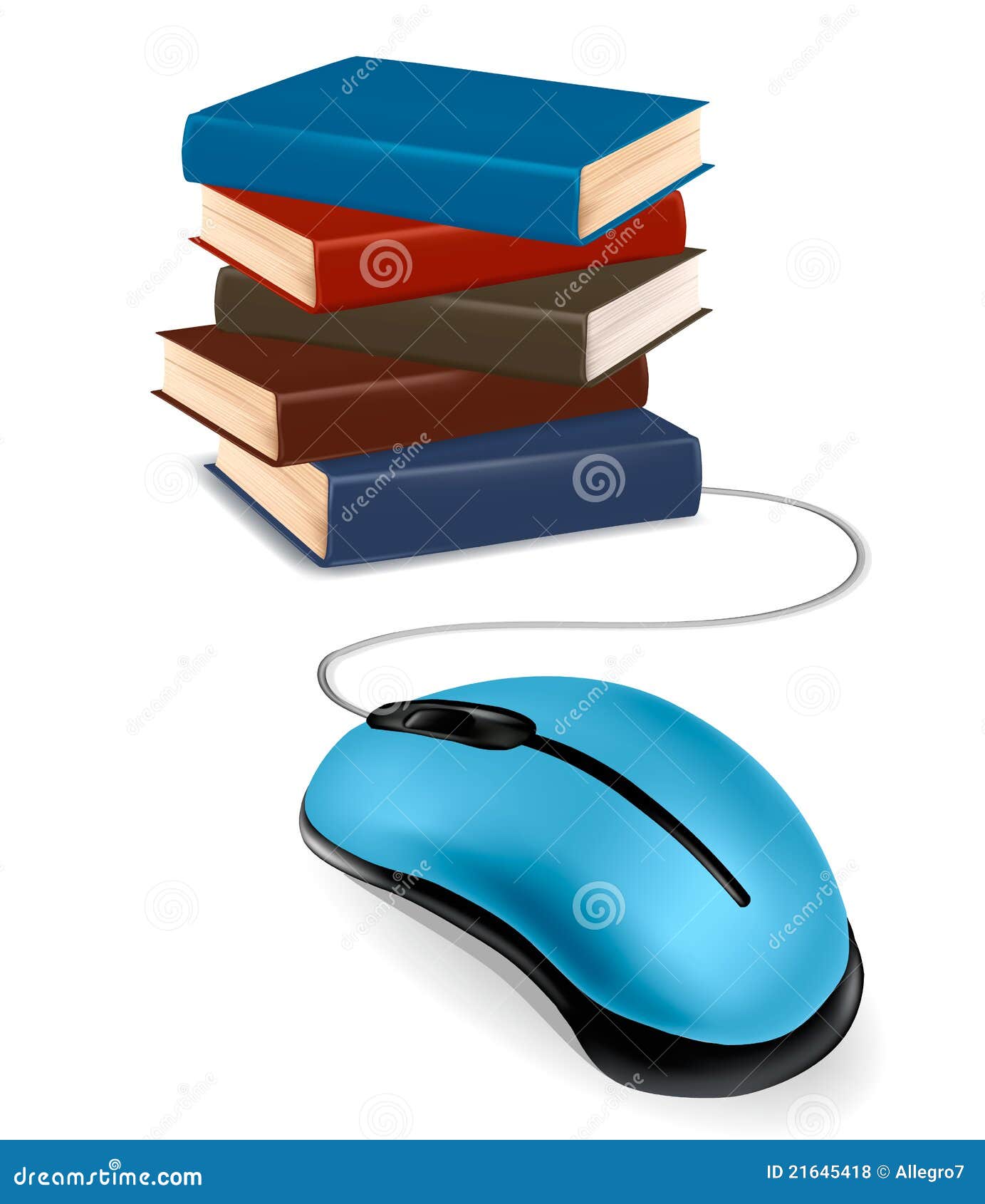 Stack of Books and Mouse. Online Education. Stock Vector - Illustration ...