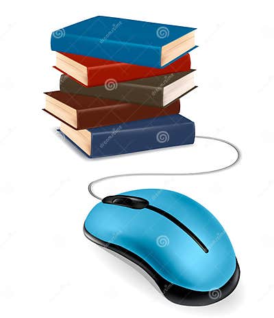 Stack of Books and Mouse. Online Education. Stock Vector - Illustration ...