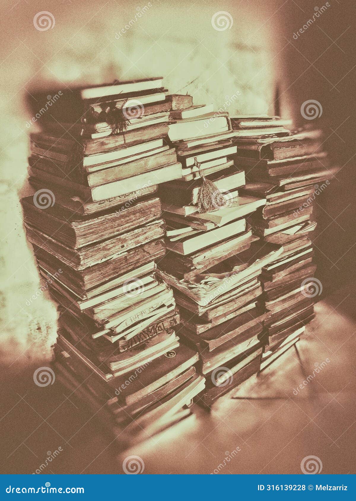 Stack of Books in Old Memory Frames Stock Photo - Image of frames ...