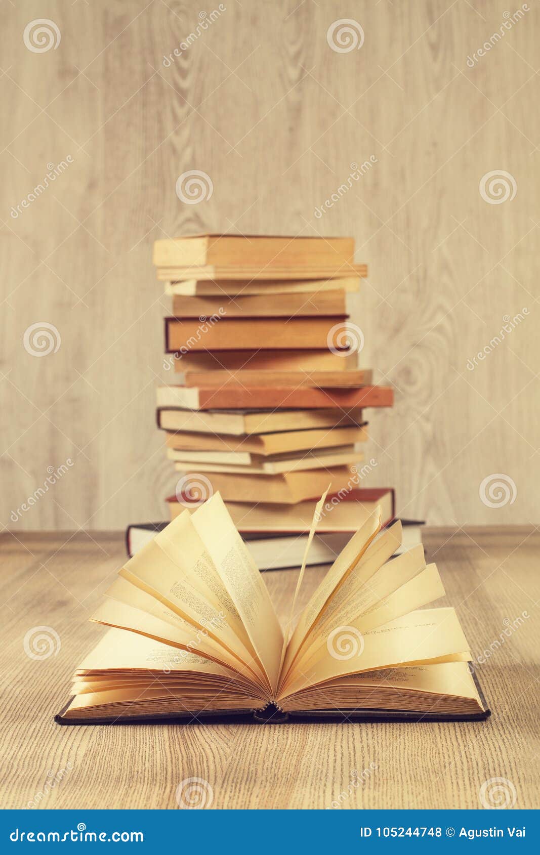 One Open Book and a Stack of Books Stock Photo - Image of read, pile ...