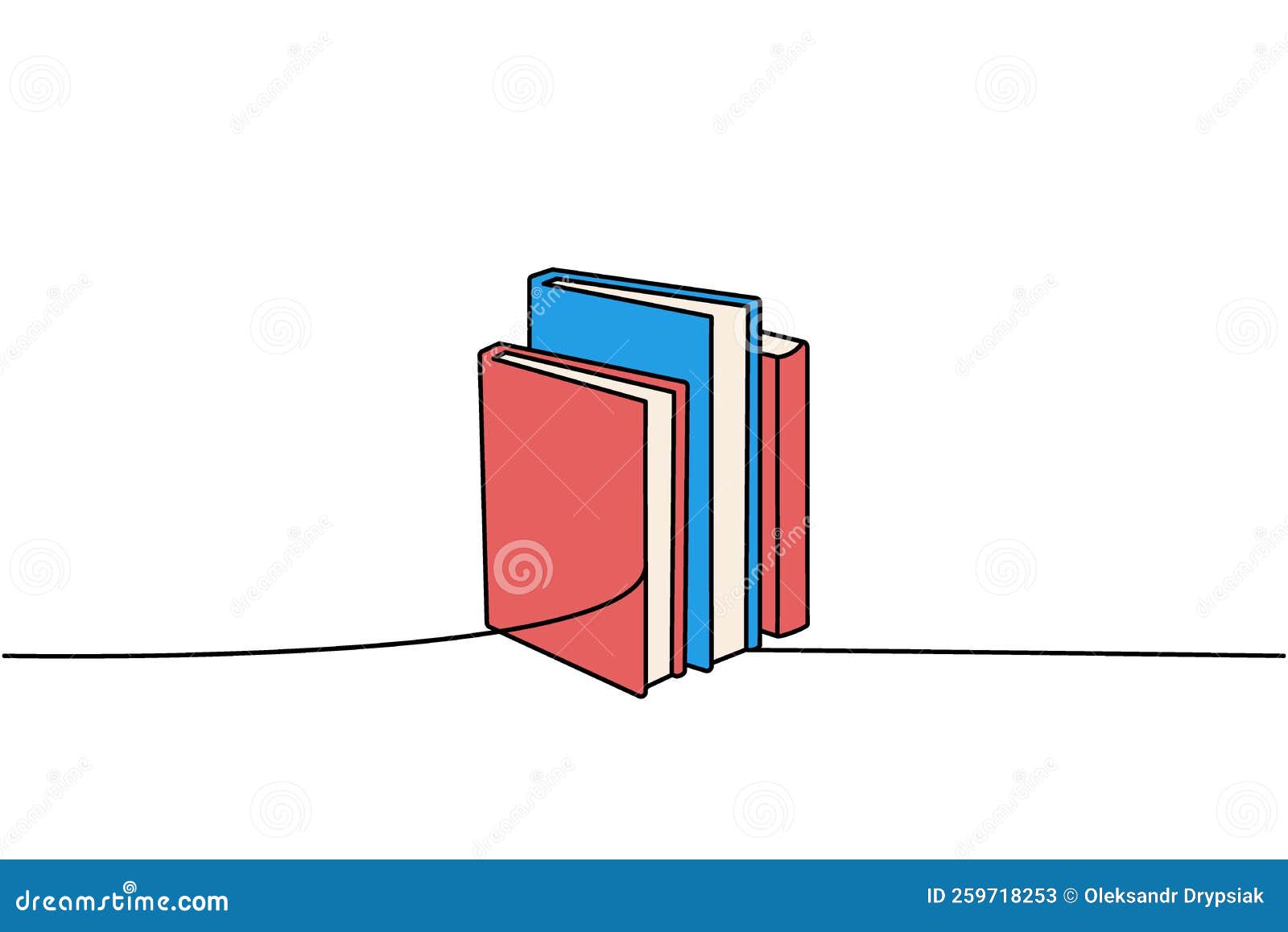 Stack of Books One Line Colored Continuous Drawing. Bookstore, Library ...