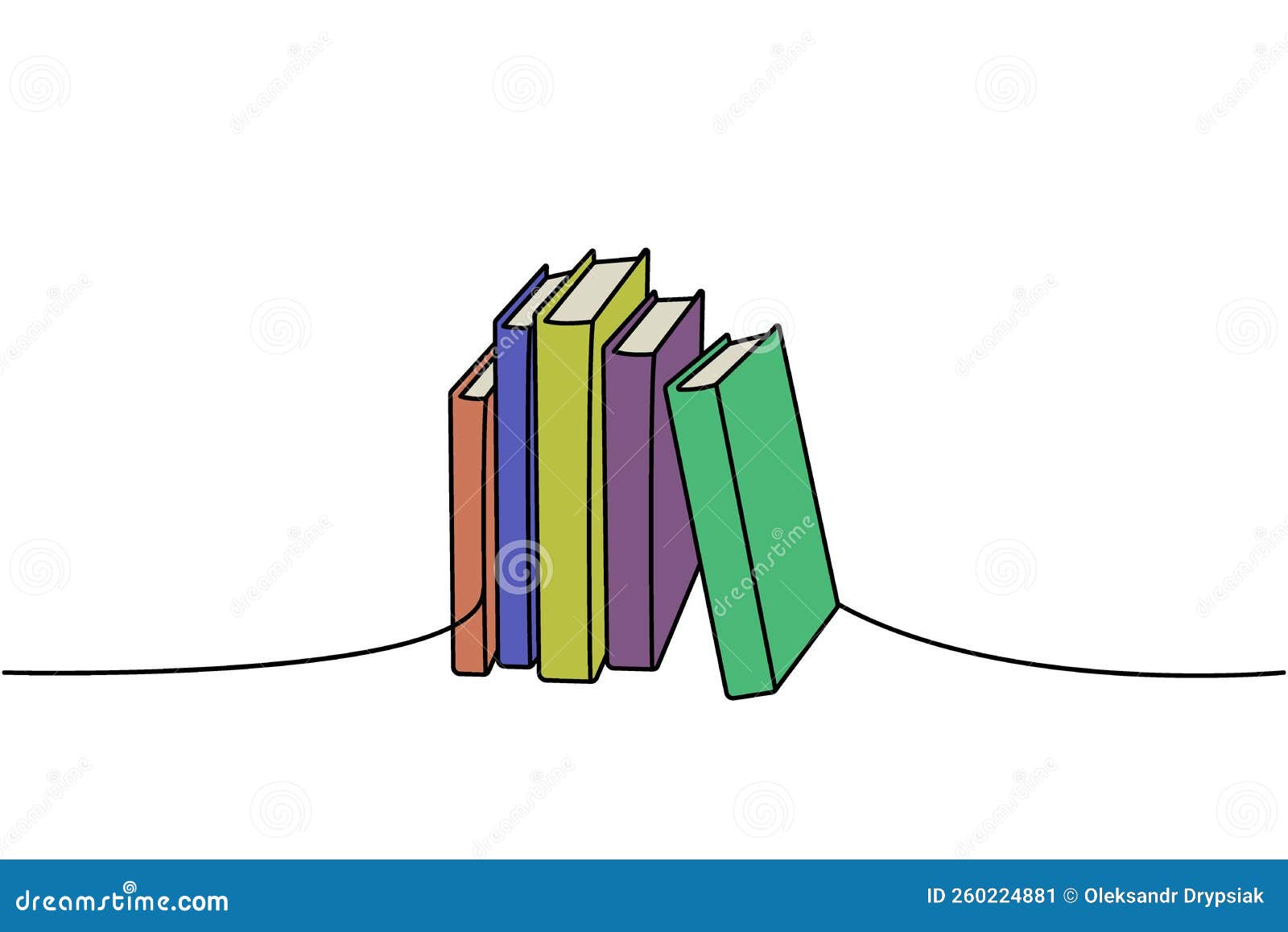Stack of Books One Line Colored Continuous Drawing. Bookstore, Library ...