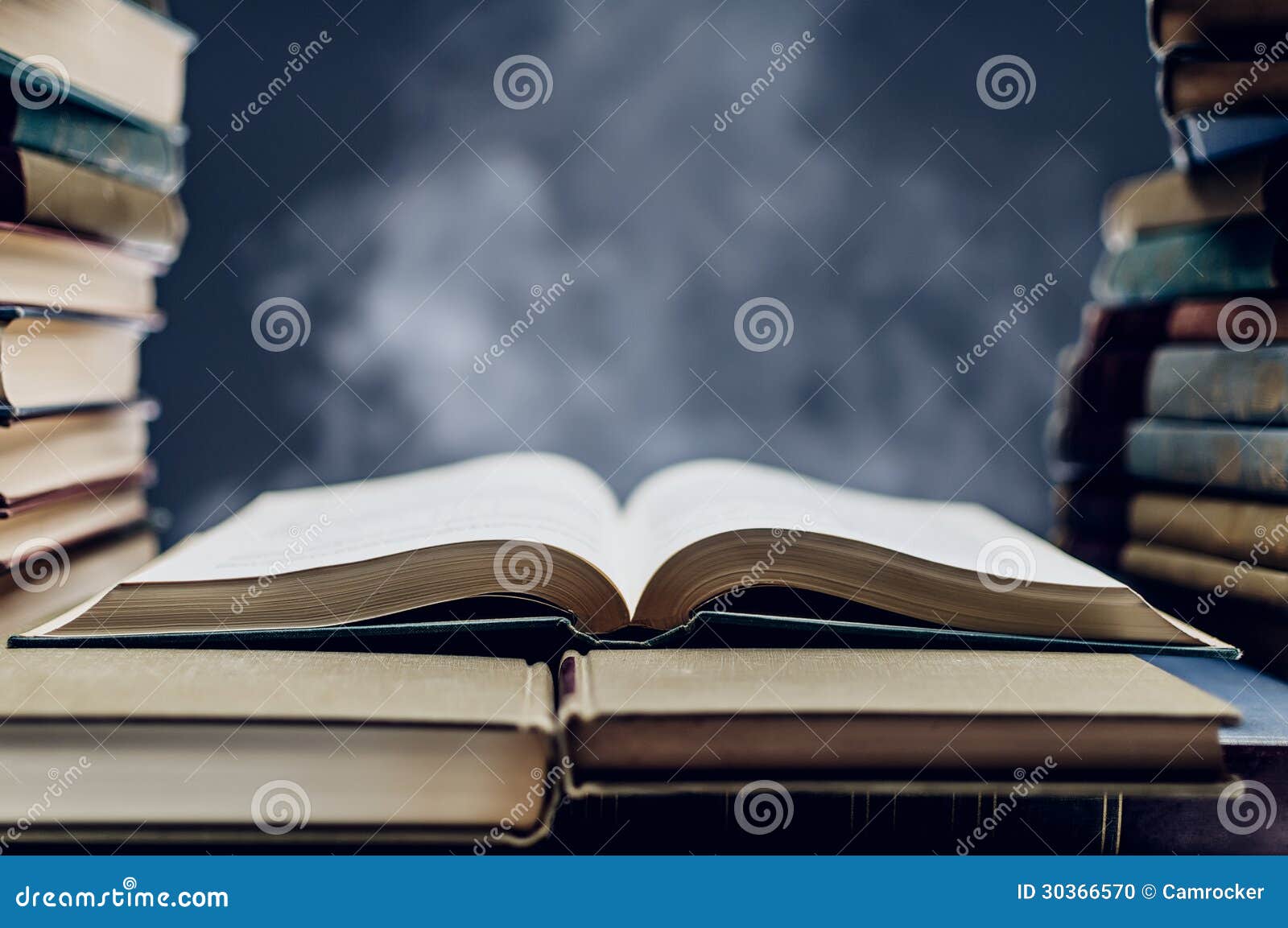 Stack of Books with One Open among Them Stock Photo - Image of objects ...