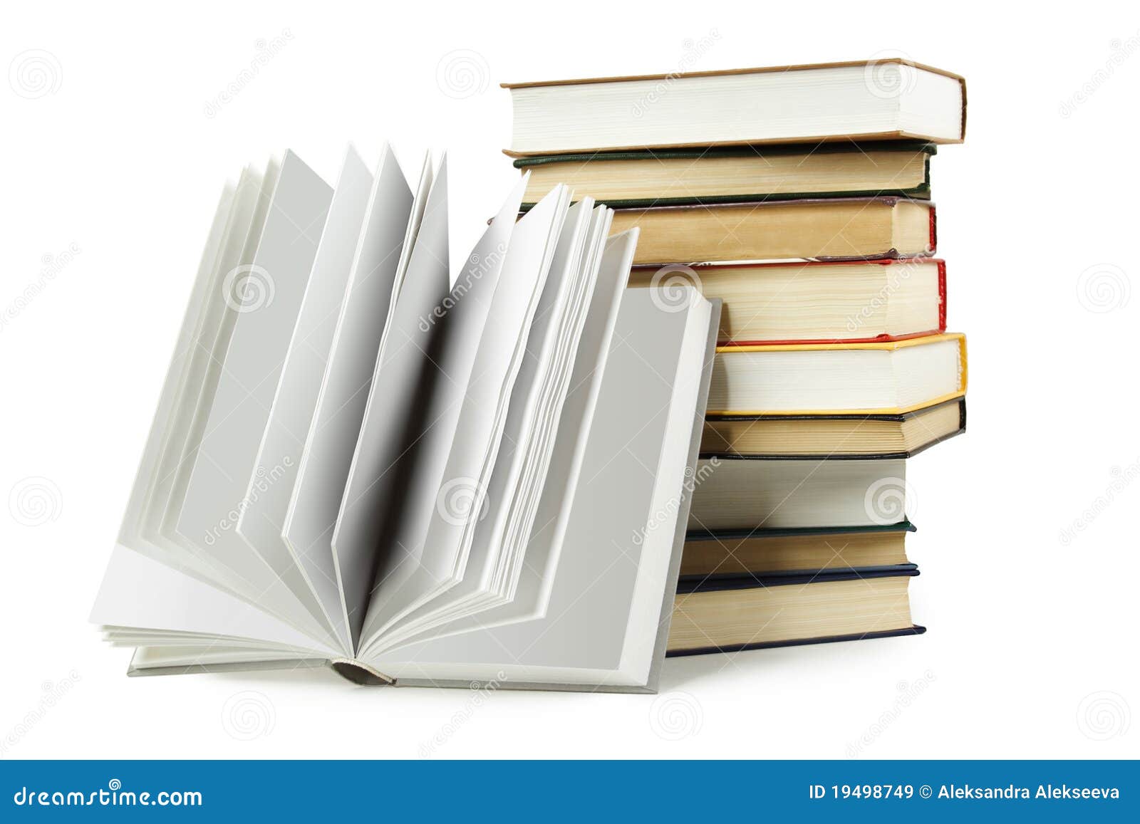 Stack of Books and One Opened Book Stock Image - Image of education ...