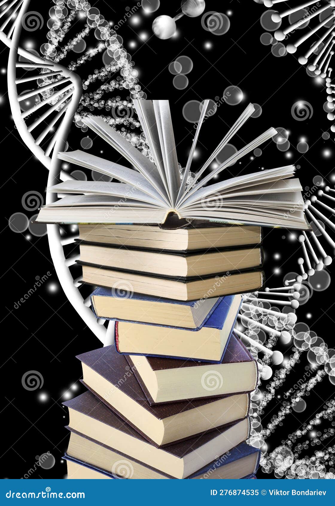 Stack of Books and an Open Book on it Against the Background of ...