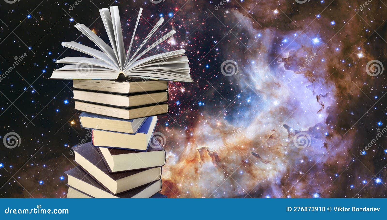 Stack of Books and an Open Book on Top of the Stack Against the ...