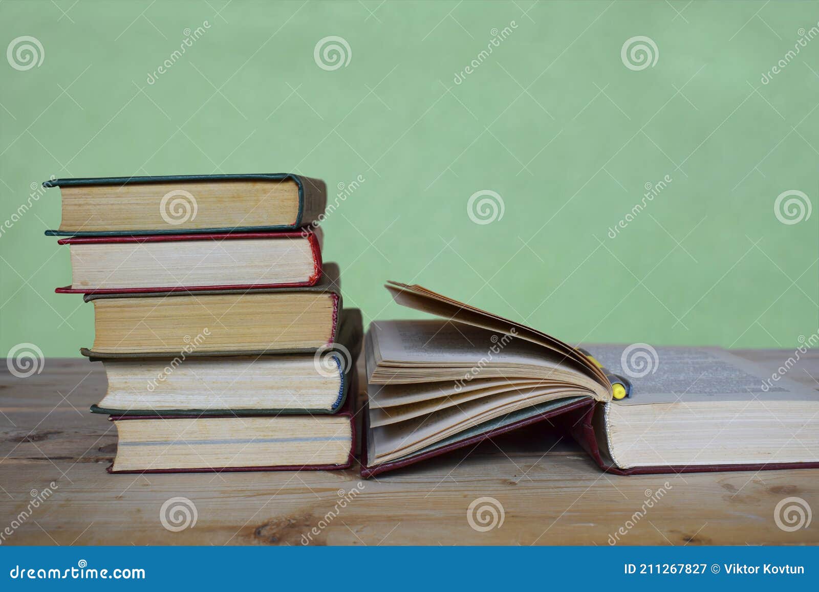 Stack of Books and Open Book Stock Image - Image of bookshelf ...