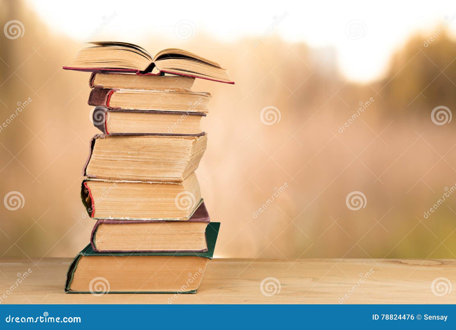 Stack of Books Over the Natural Background Stock Photo - Image of ...
