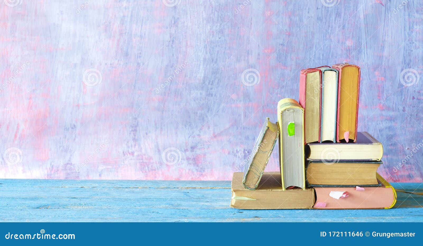 Stack of Books, Panorama Format with Large Copy Space. Reading ...