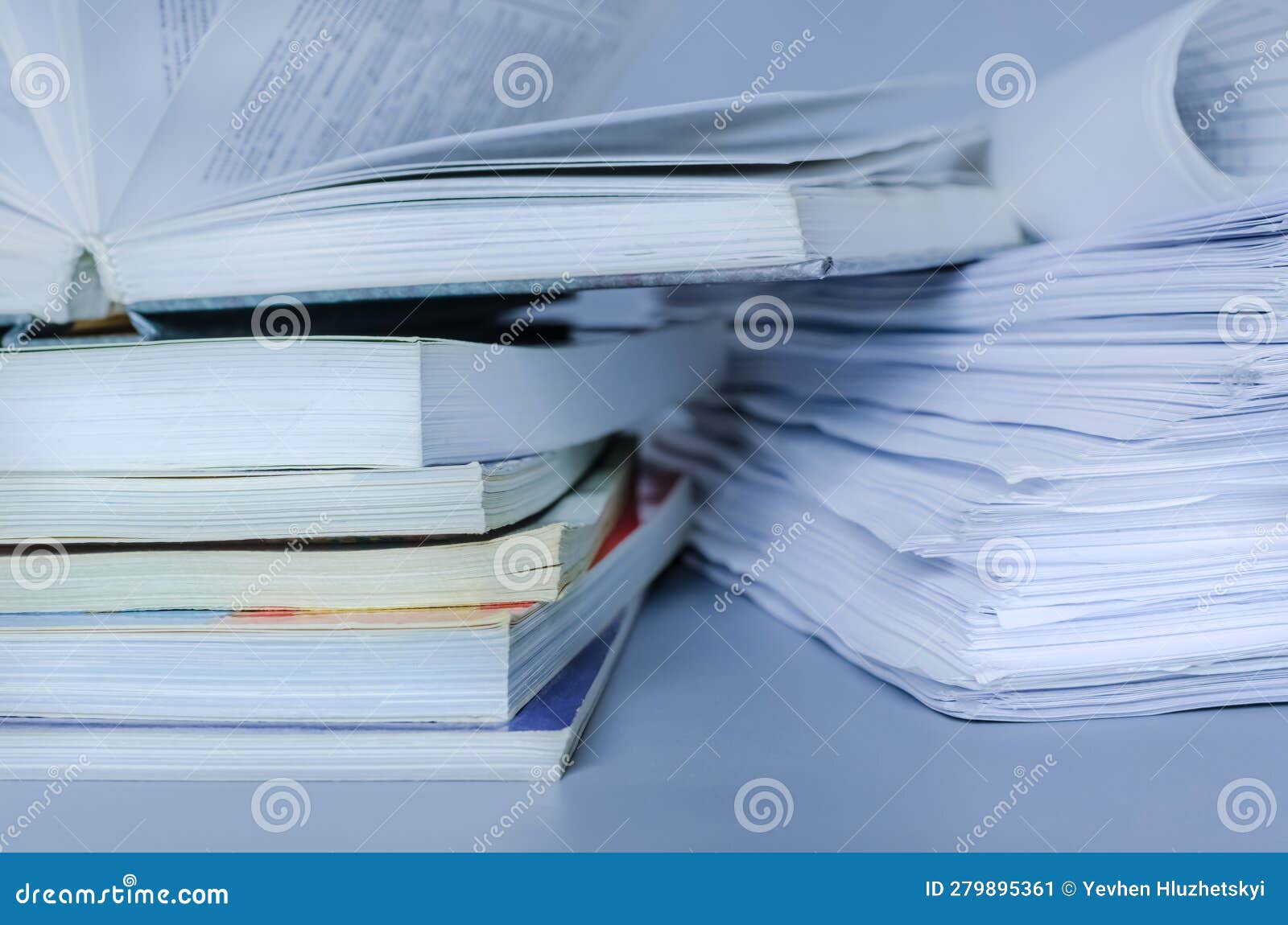 Stack of Books and Stack of Paper Stock Image - Image of book, storage ...