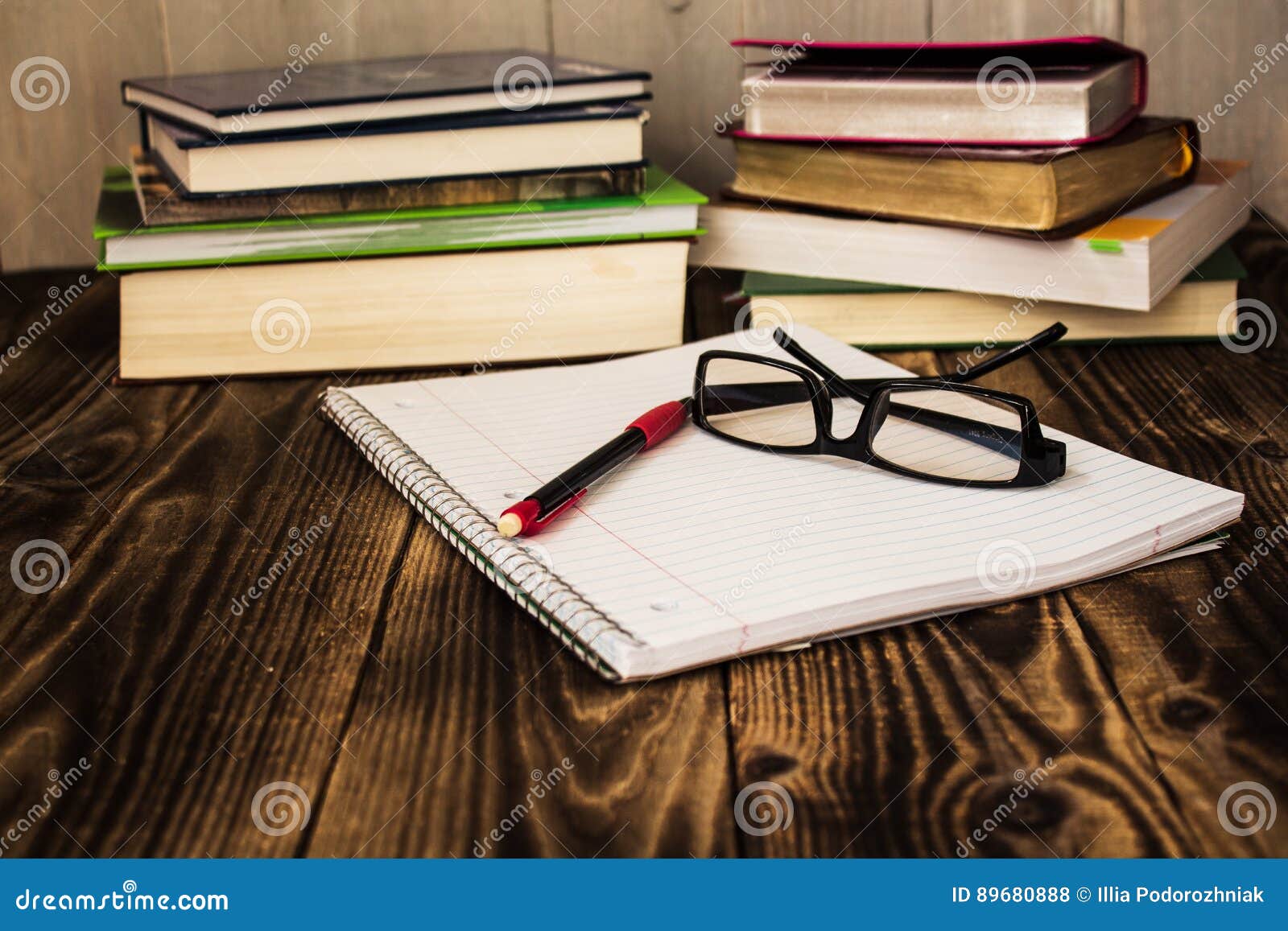 Stack of Books, Pecil, Notebook, Glasses, Study Stock Photo - Image of ...