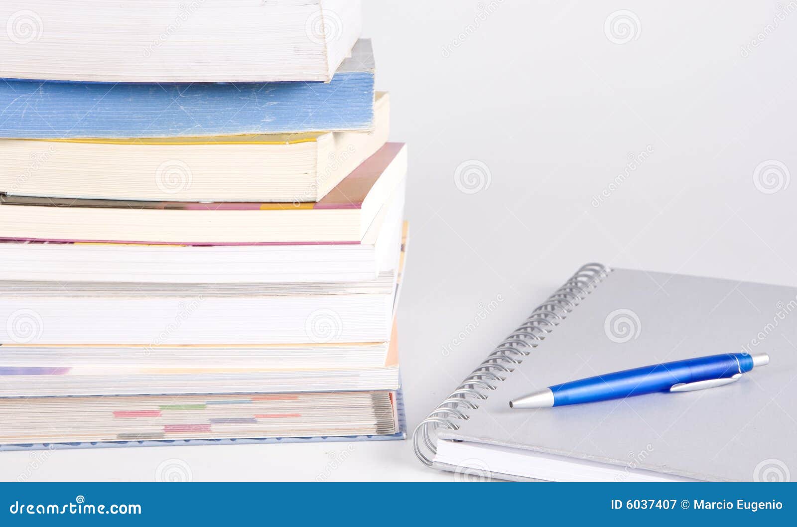 Stack of Books, Pen and Notebook Stock Image - Image of note, page: 6037407