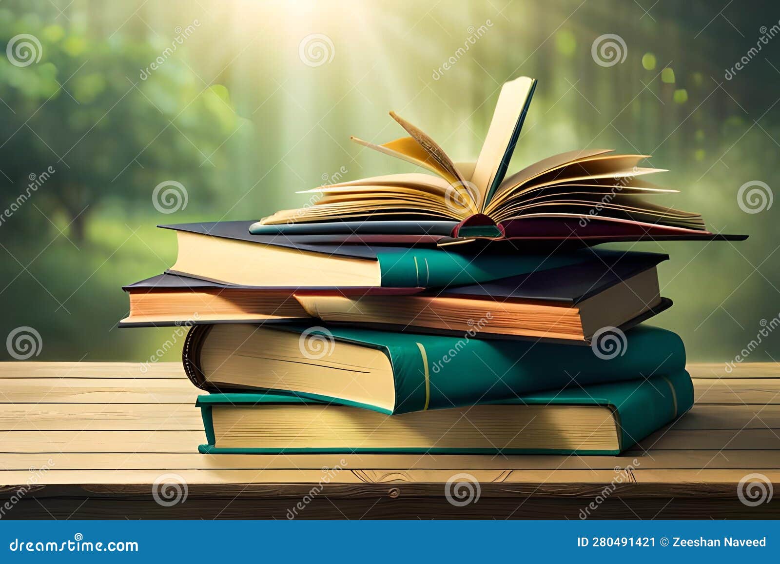 Stack of Books Placed on Wooden Table. Stock Illustration ...