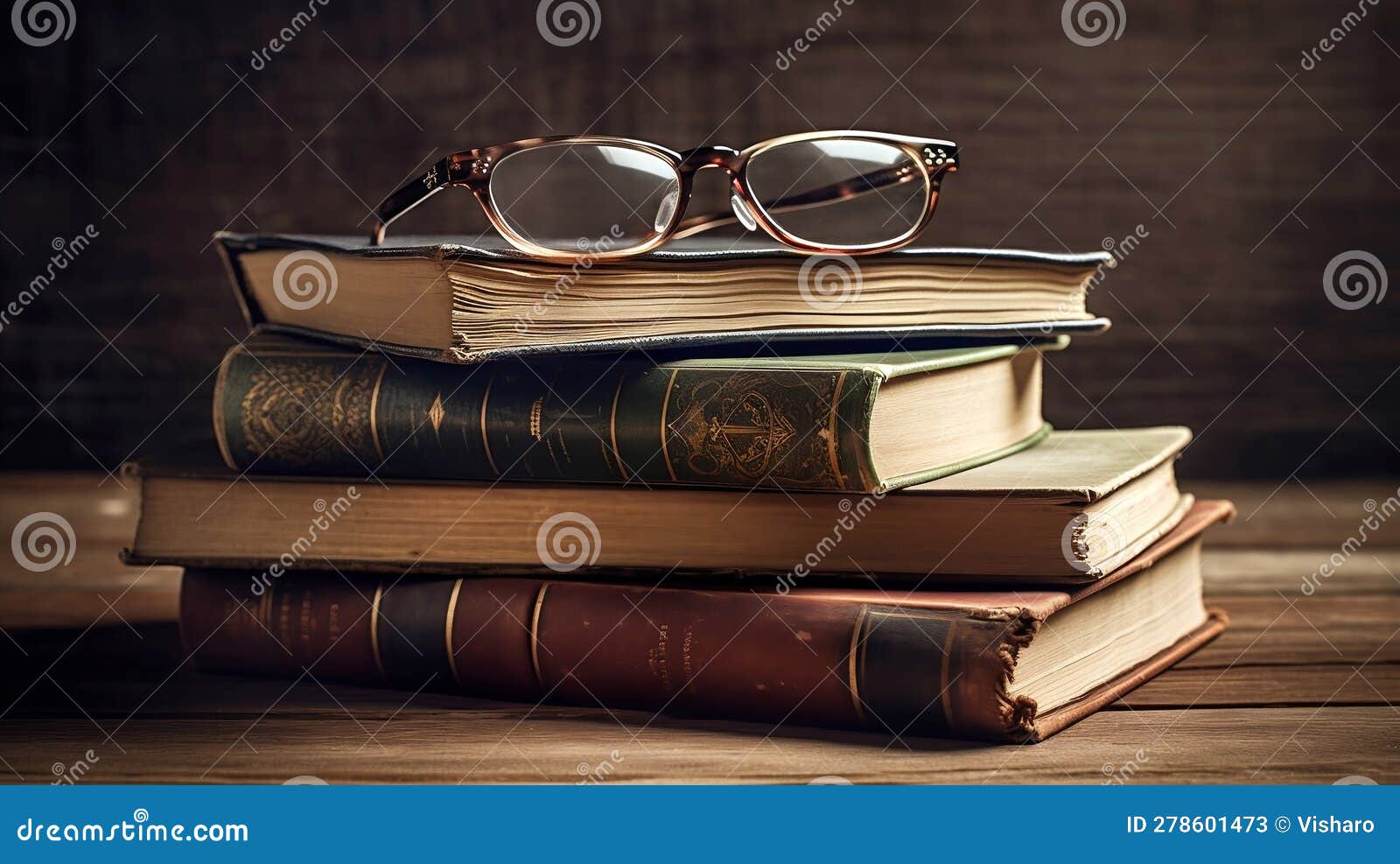 Stack of Books and Reading Glasses Stock Illustration - Illustration of ...