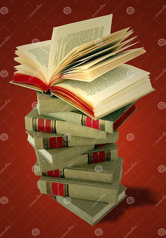 Stack of Books on Red stock image. Image of information - 1891721