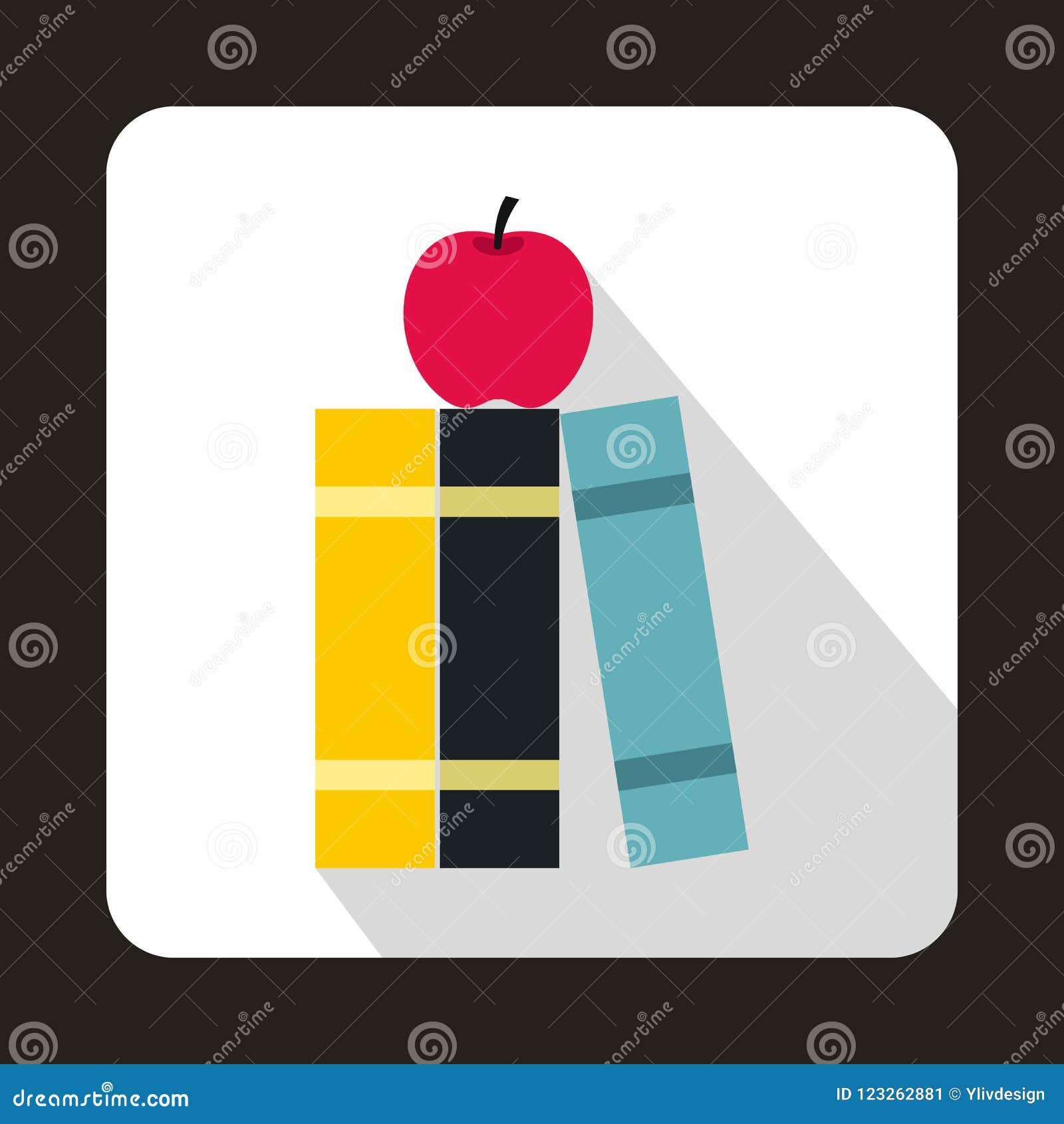 Stack of Books and Red Apple Icon, Flat Style Stock Illustration ...