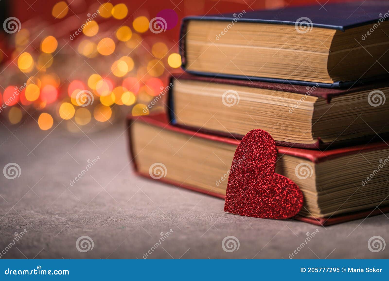 Stack of Books and Red Heart. Romantic Background with the Book Stock ...