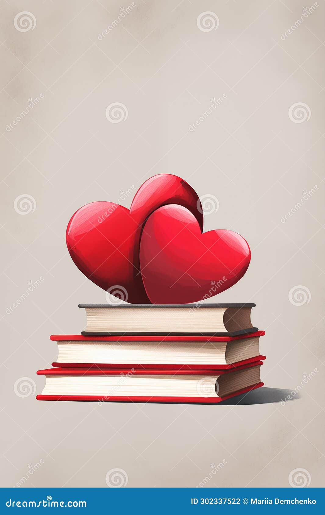 Stack of Books with Red Hearts for Valentines Day Stock Photo - Image ...