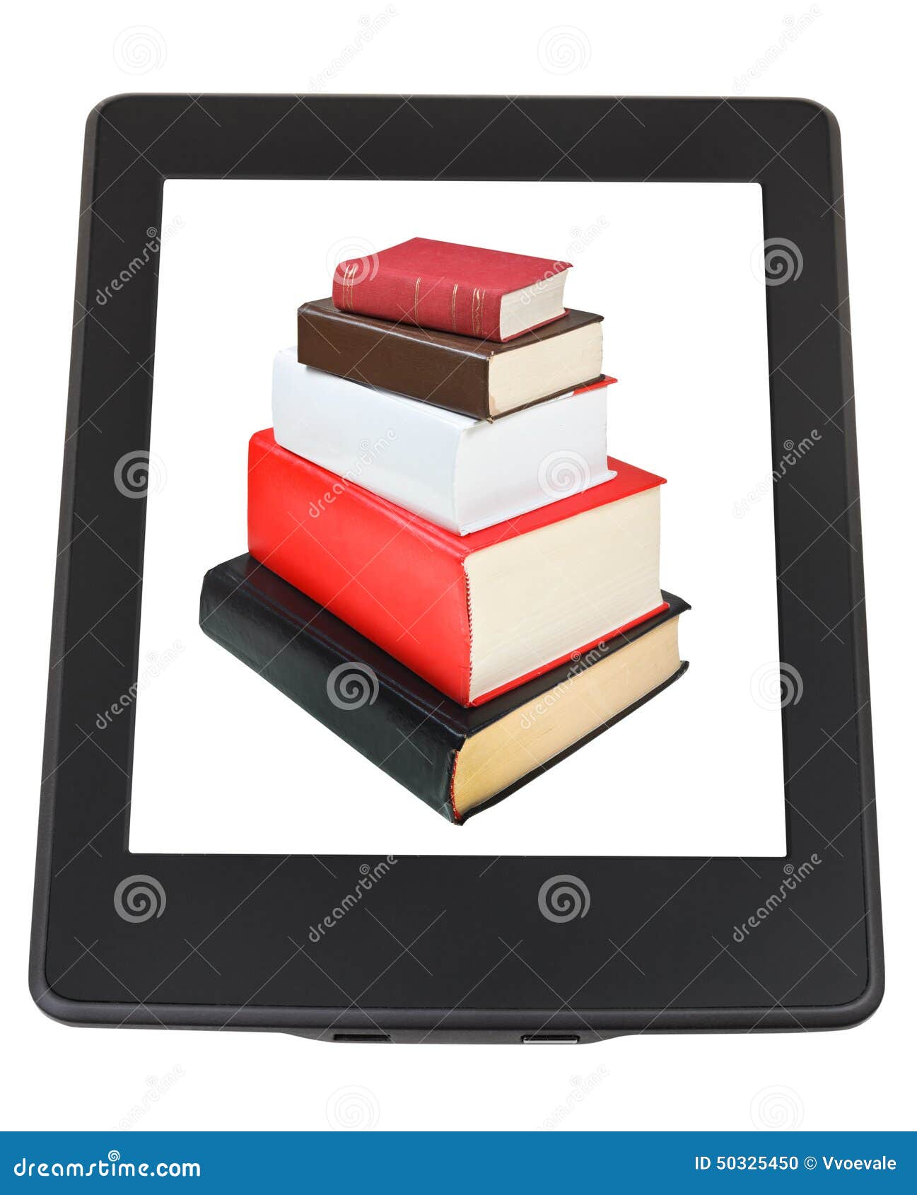 Stack of Books on Screen of E-book Reader Stock Photo - Image of ...