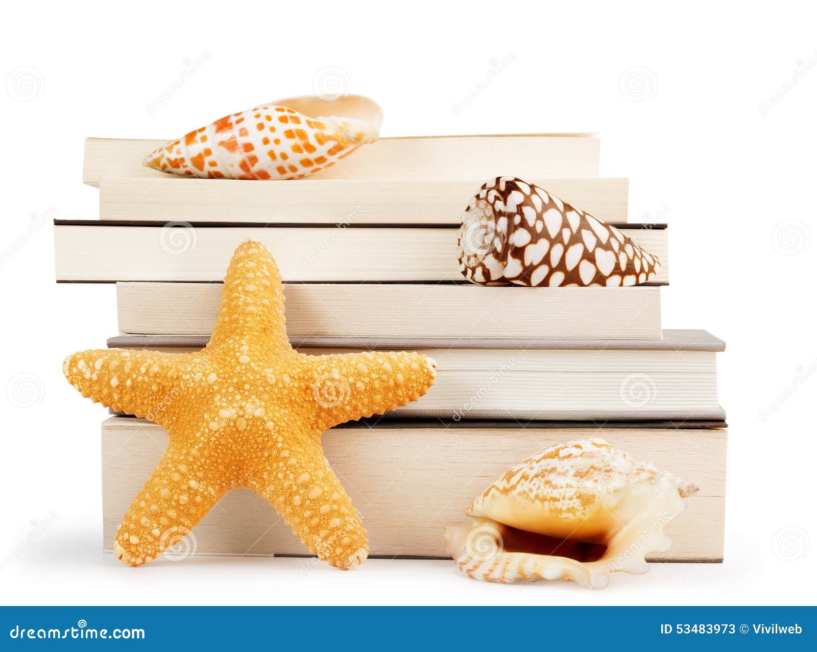 Stack of Books and Seashells Stock Image - Image of getaway, idea: 53483973