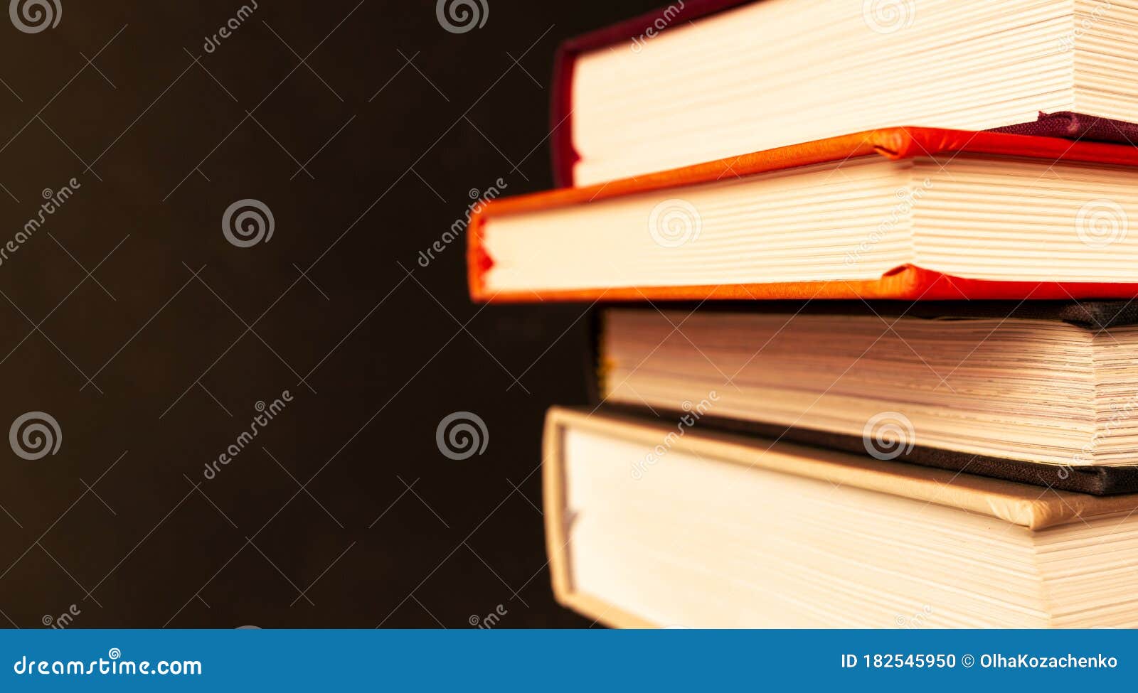 Stack of Books with Selective Focus on Black Background with Copy Space ...